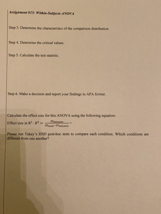 Solved Assignment # 1 5: Within-Subjects ANOVA Instructions: | Chegg.com