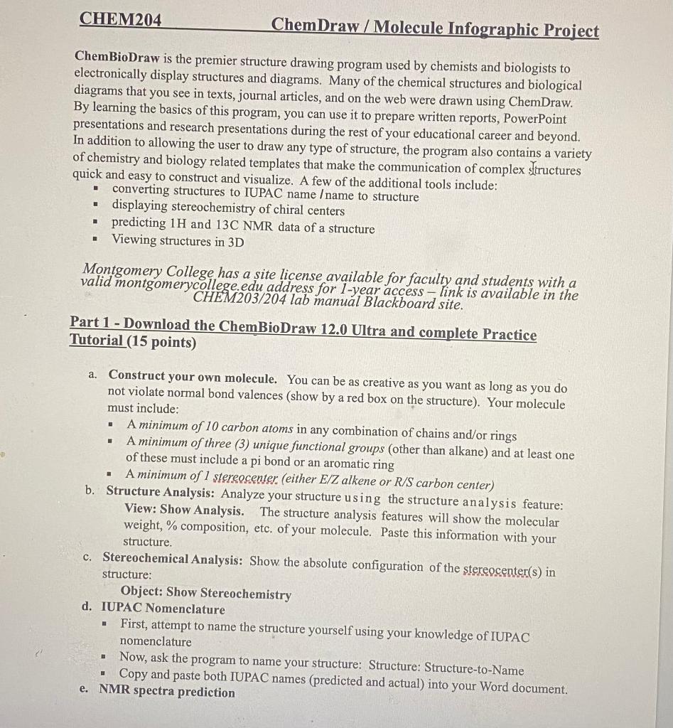 Solved CHEM204 ChemDraw / Molecule Infographic Project Chem | Chegg.com