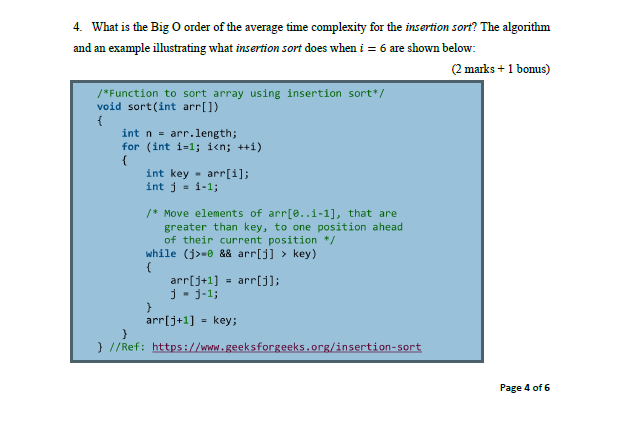 Solved 4. What is the Big O order of the average time | Chegg.com