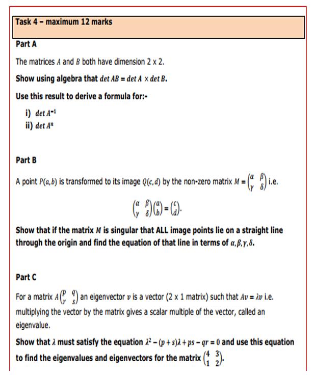 Solved Task 4-maximum 12 marks Part A The matrices A and B | Chegg.com
