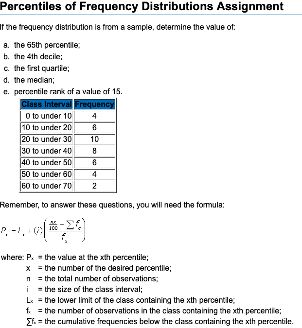 Solved Percentiles of Frequency Distributions Assignment If | Chegg.com