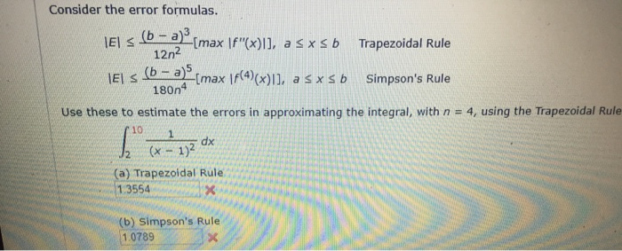 Solved Consider the error formulas. a)3 E amax If"(x)l], a s | Chegg.com