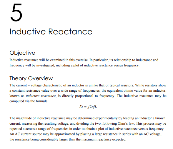 Solved 5 Inductive Reactance Objective Inductive Reactance 