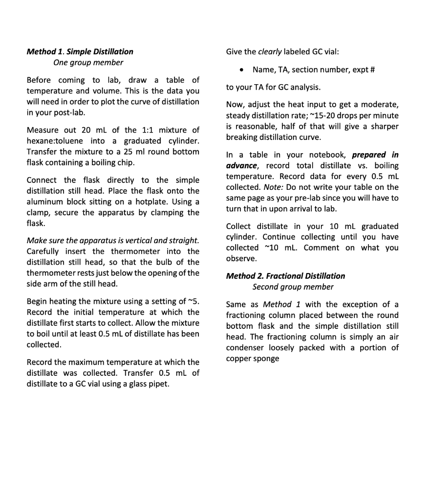 Solved Give the clearly labeled GC vial: Method 1. Simple | Chegg.com