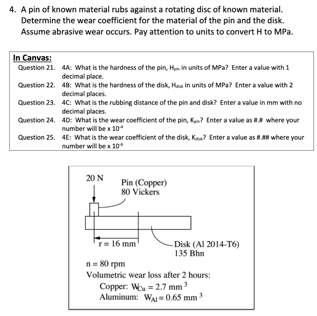 Solved 4. A pin of known material rubs against a rotating | Chegg.com