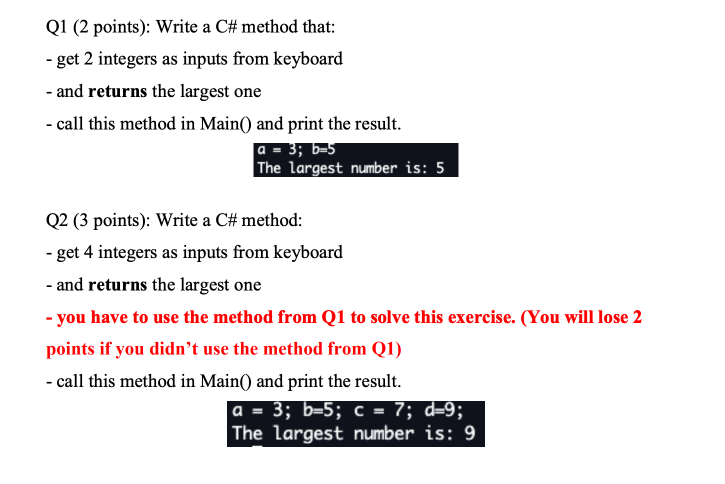 Solved Q1 (2 points): Write a C# method that: - get 2 | Chegg.com