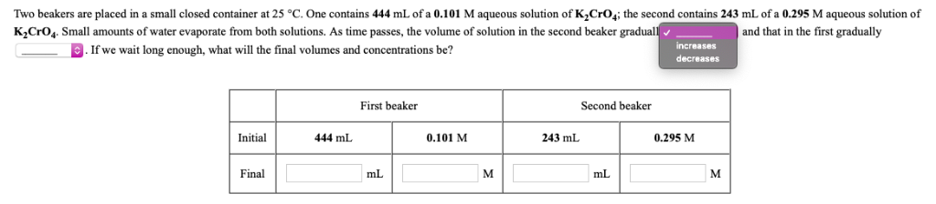 Solved Two beakers are placed in a small closed container at | Chegg.com