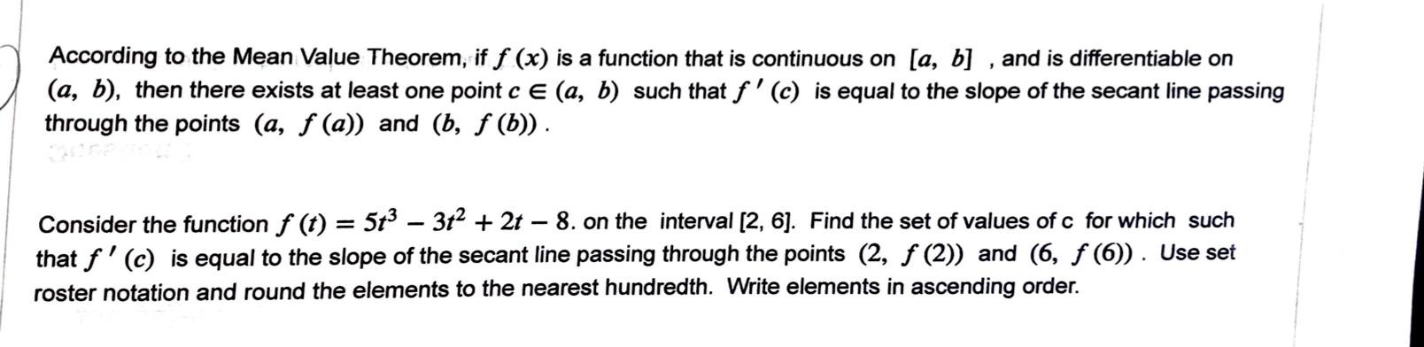 Solved mean value theorem question for calculus 1. please | Chegg.com