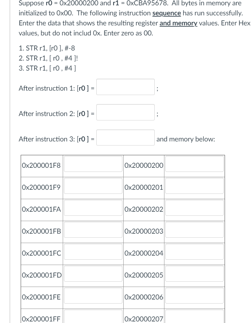 Solved Suppose ro = 0x20000200 and r1 = OxCBA95678. All | Chegg.com