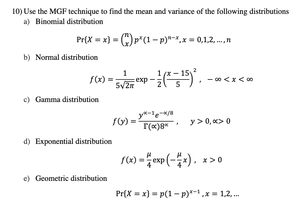 Solved 0) Use the MGF technique to find the mean and | Chegg.com
