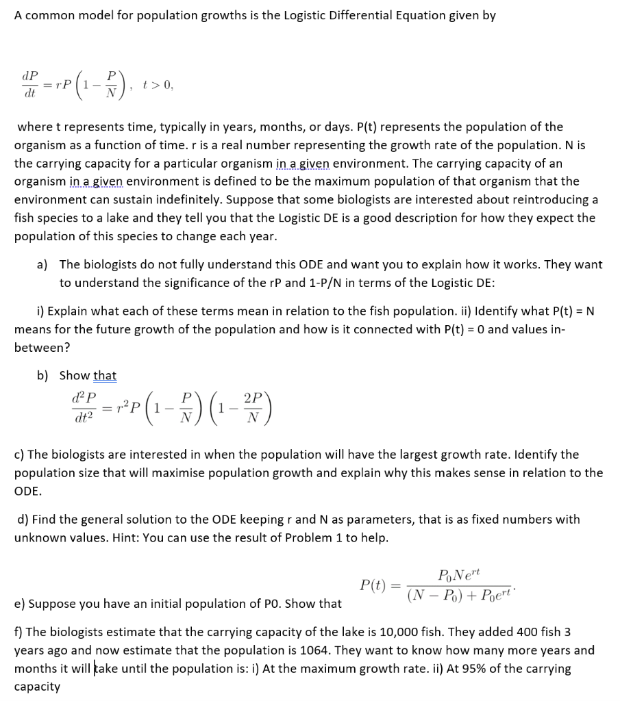 Solved A common model for population growths is the Logistic | Chegg.com