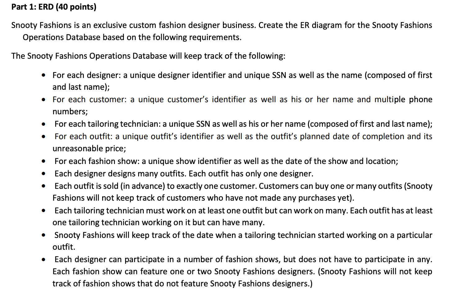 Solved Part 1: ERD (40 points) Snooty Fashions is an | Chegg.com