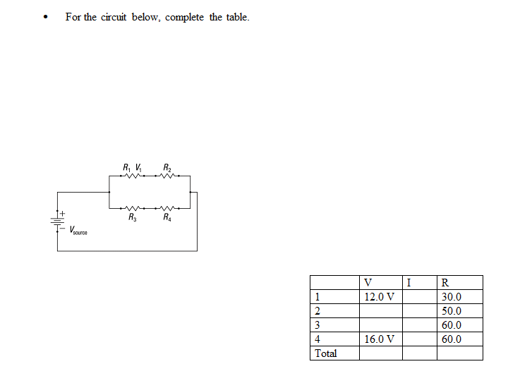 Solved - For the circuit below, complete the table. | Chegg.com
