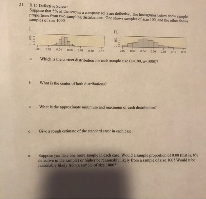Solved 21. B.15 Defective Screws Suppose that 5% of the | Chegg.com