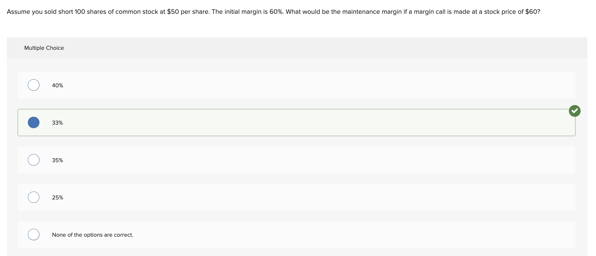 Solved Multiple Choice 40% 33% 35% 25% None of the options | Chegg.com