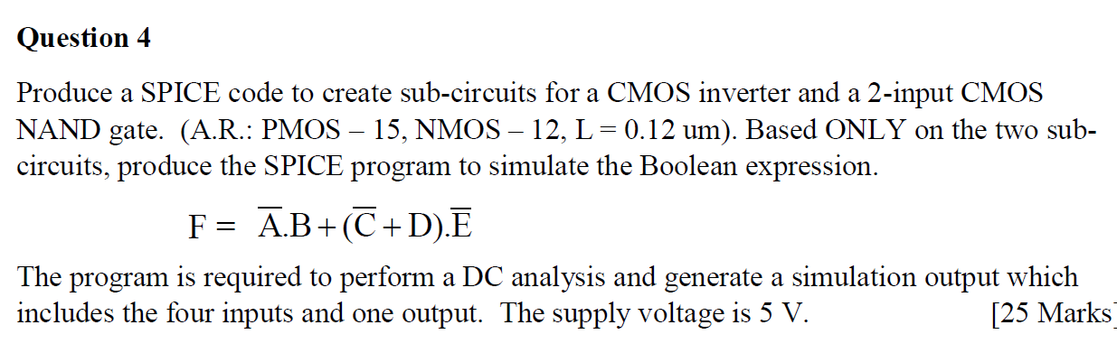 Question 4 Produce a SPICE code to create | Chegg.com