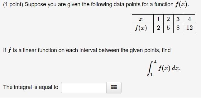 Solved (1 point) Suppose you are given the following data | Chegg.com