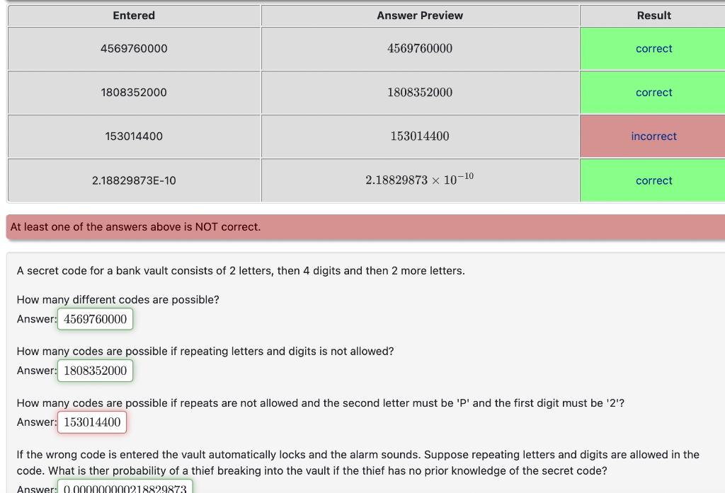 Solved At least one of the answers above is NOT correct. A | Chegg.com