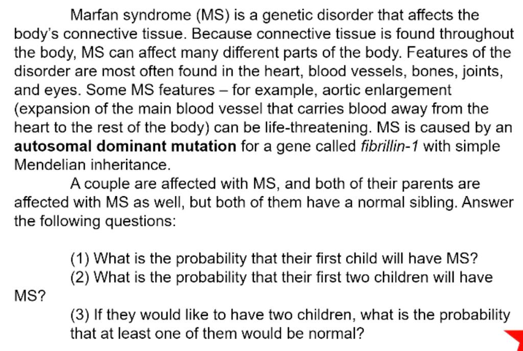 Solved Marfan syndrome (MS) is a genetic disorder that | Chegg.com