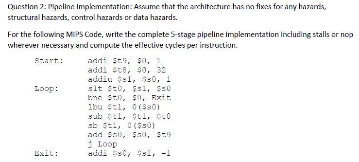Solved Question 2: Pipeline Implementation: Assume that the | Chegg.com