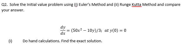 Solved Q2. Solve the initial value problem using (1) Euler's | Chegg.com