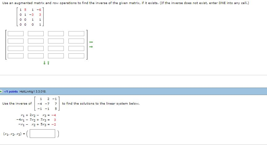 Solved Use an augmented matrix and row operations to find | Chegg.com