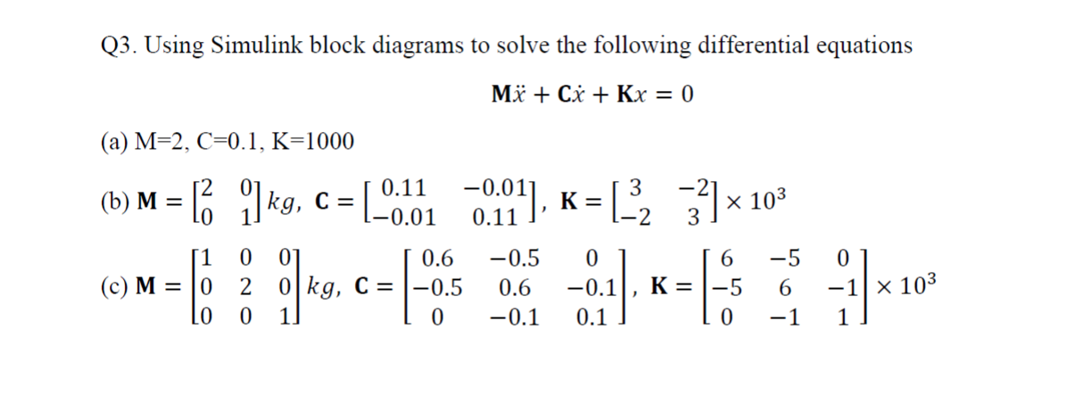 Solved Q3. Using Simulink block diagrams to solve the | Chegg.com