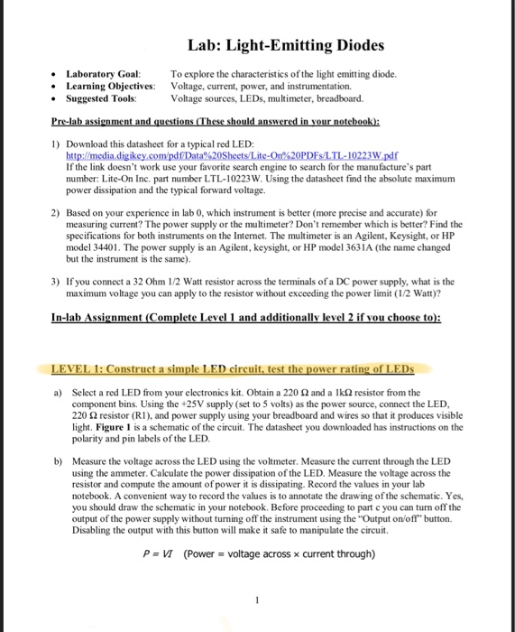 Solved Laboratory Goal Learning Objectiv .Suggested Tools | Chegg.com