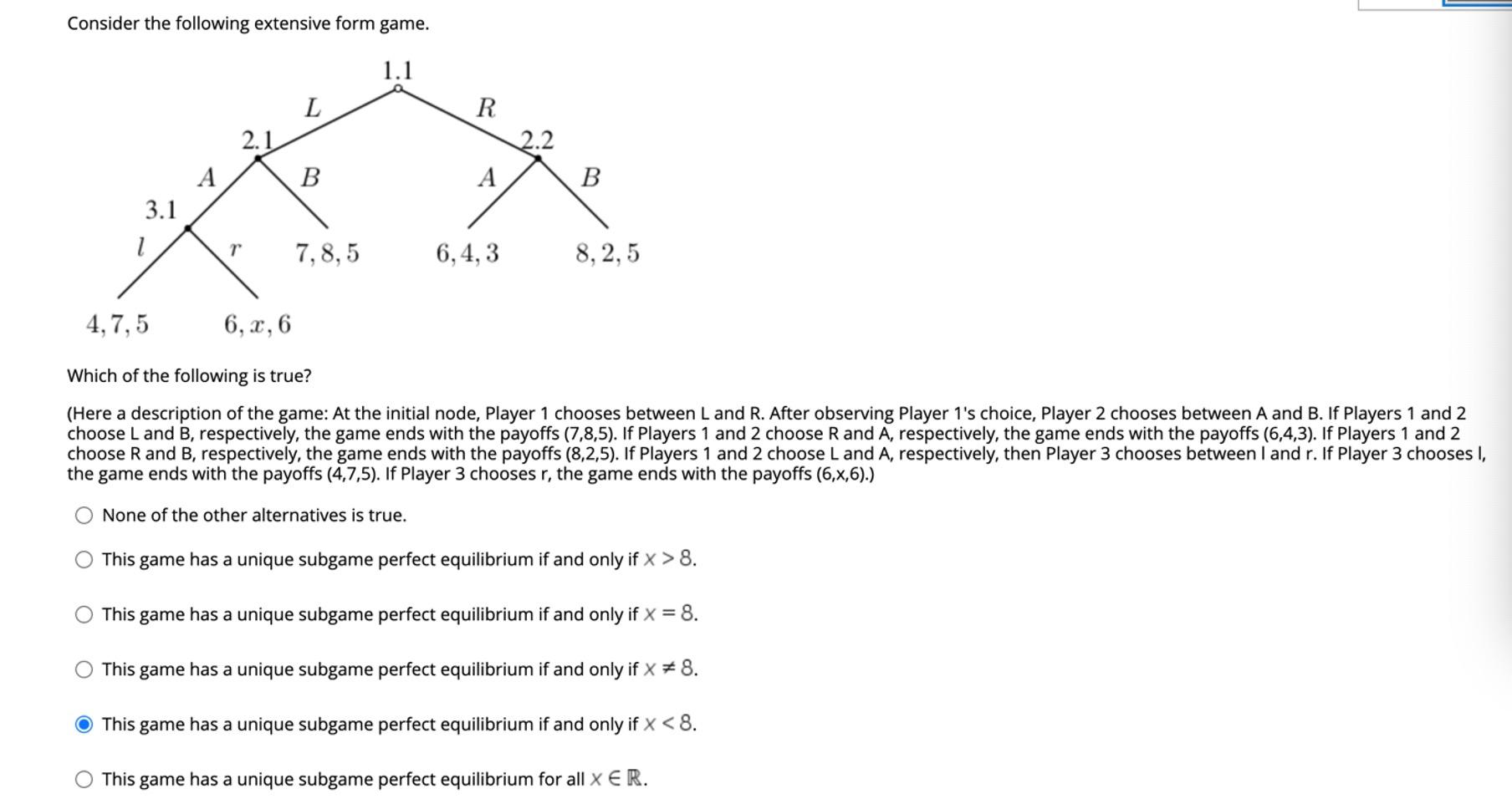 Solved Consider the following extensive form game. 1.1 L R | Chegg.com