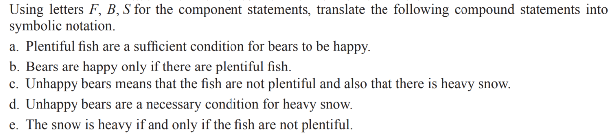 Solved Using letters F,B,S for the component statements, | Chegg.com