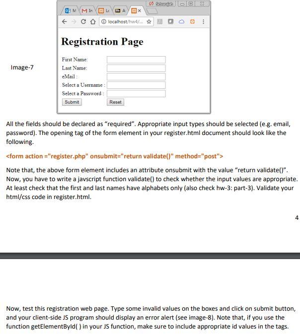Solved Write the registration page register.html - No points | Chegg.com