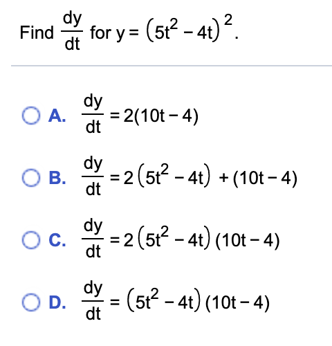 Solved Find dy for y = In (6x (6x3 - x?). dx dy O A. II dx | Chegg.com