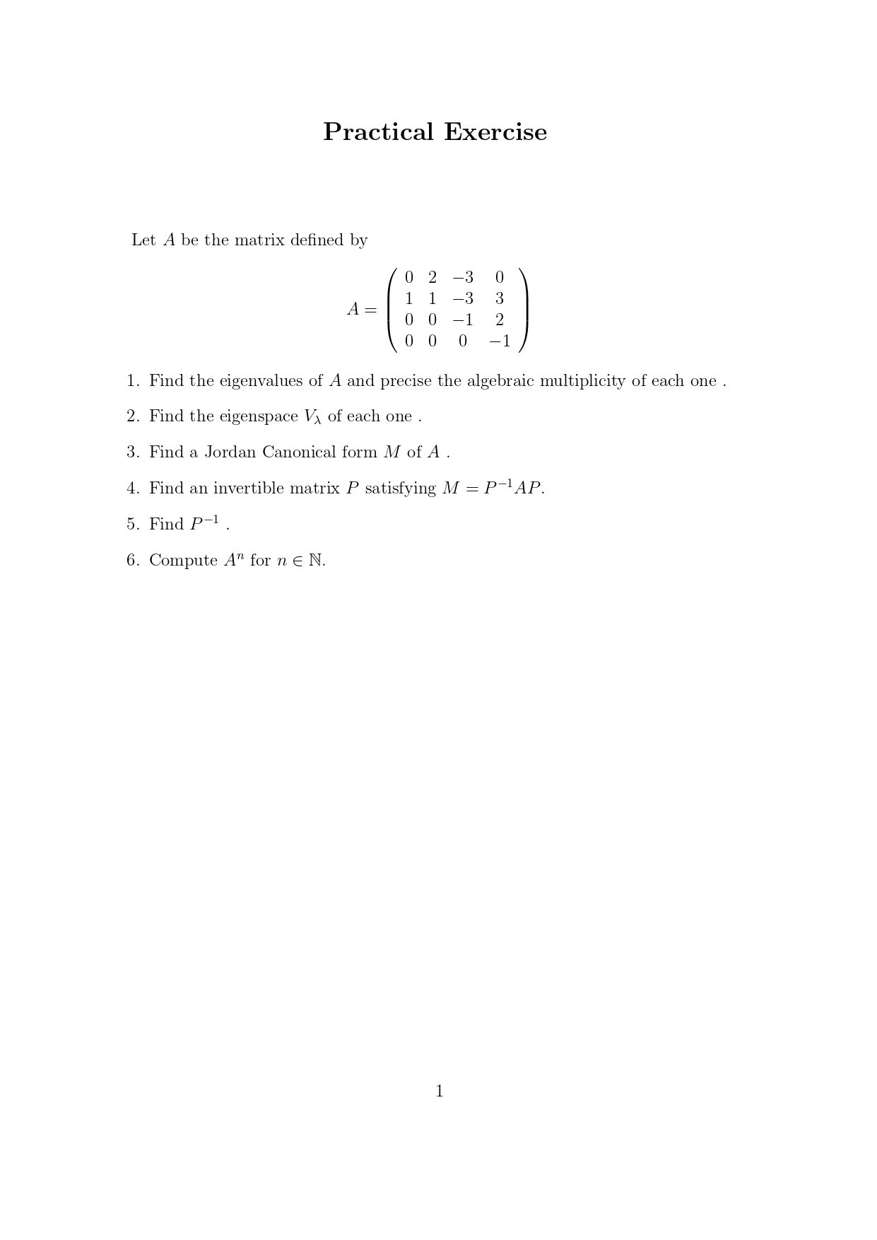Solved Practical Exercise Let A be the matrix defined by | Chegg.com