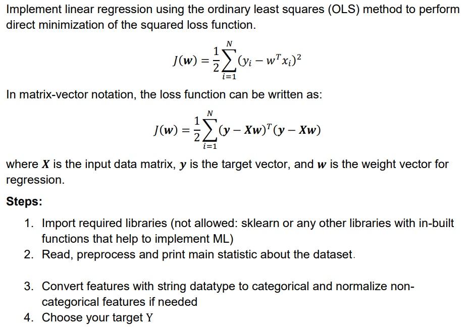 Implement linear regression using the ordinary least | Chegg.com