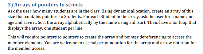 Solved 3) Arrays of pointers to structs Ask the user how | Chegg.com