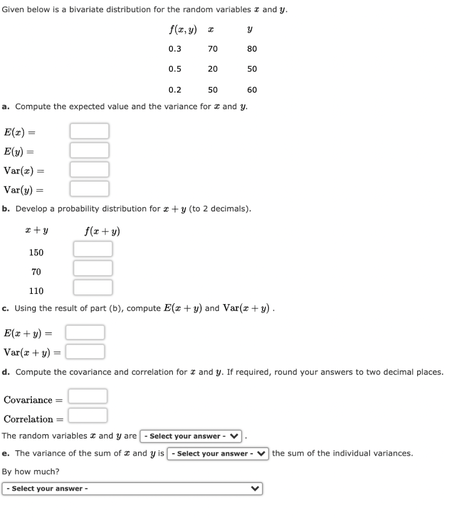 Solved Given below is a bivariate distribution for the | Chegg.com