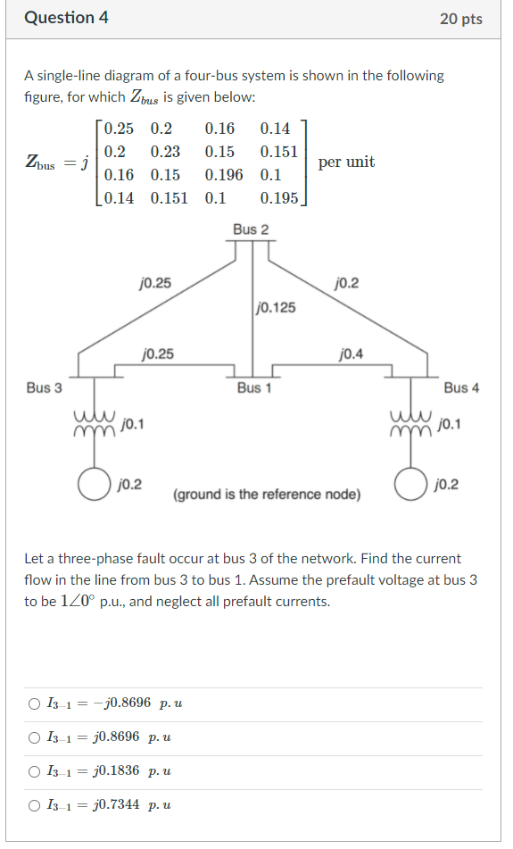 Solved Question 4 20 pts A single-line diagram of a four-bus | Chegg.com