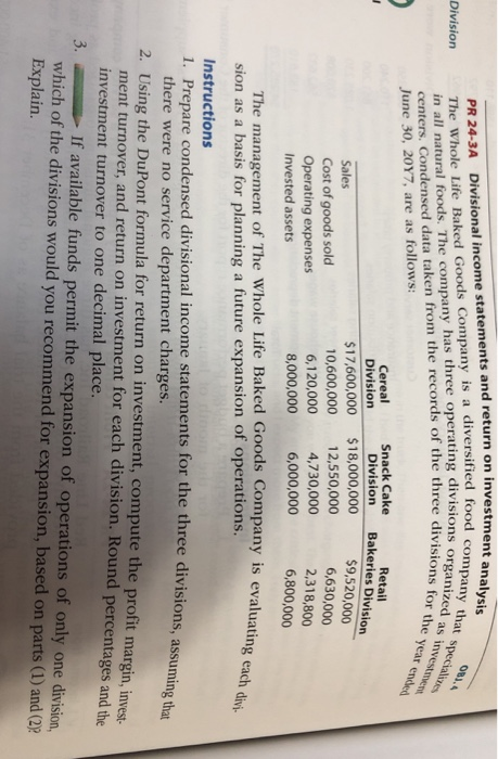 Solved THE WHOLE LIFE BAKED GOODS COMPANY Divisional Income | Chegg.com