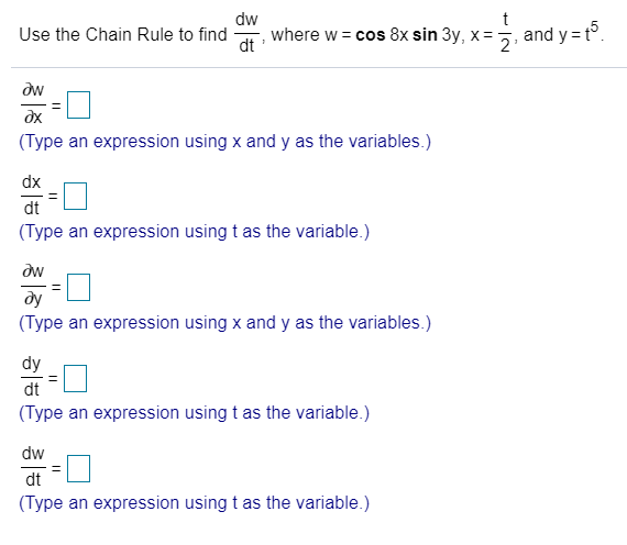 Solved dw Use the Chain Rule to find dt where w=cos 8x sin | Chegg.com