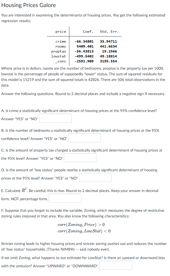Solved Housing Prices Galore You are interested in examining | Chegg.com