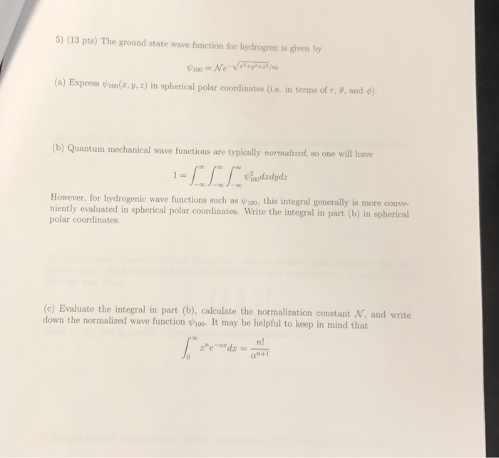 Solved The ground state wave function for hydrogren is given | Chegg.com