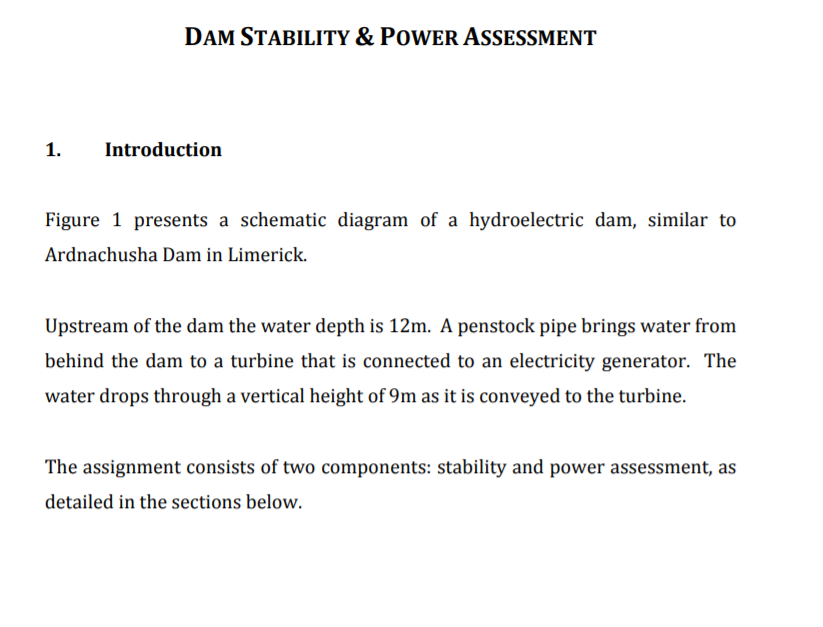 DAM STABILITY & POWER ASSESSMENT 1. Introduction | Chegg.com