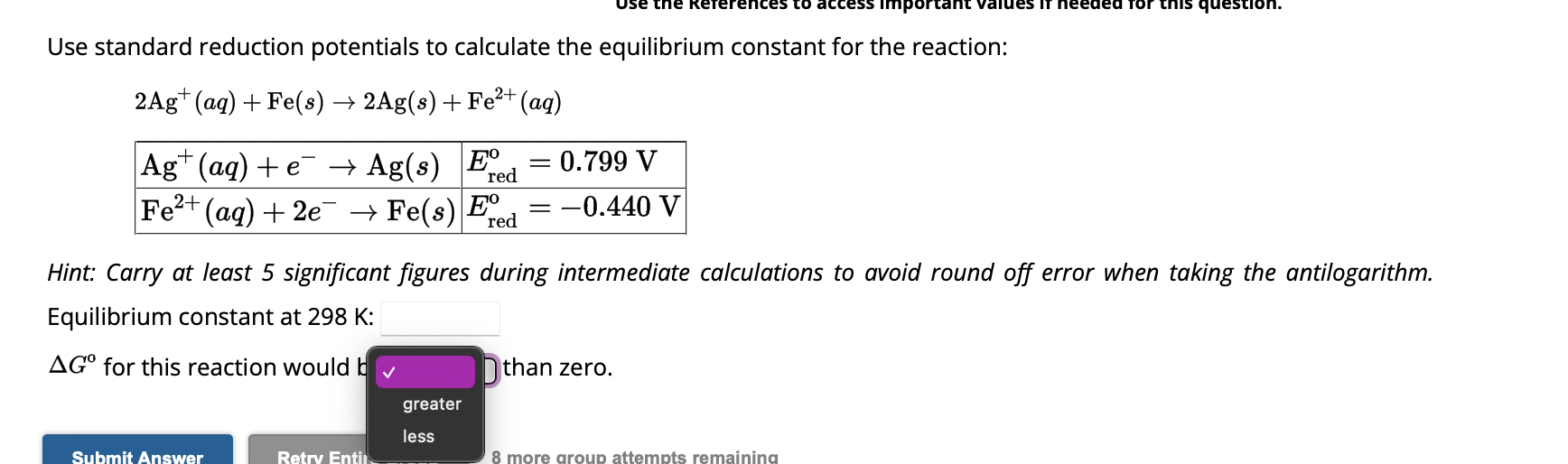 Solved Use standard reduction potentials to calculate the | Chegg.com