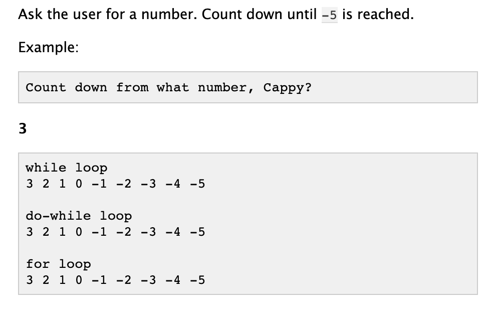 Solved Ask the user for a number. Count down until -5 is | Chegg.com