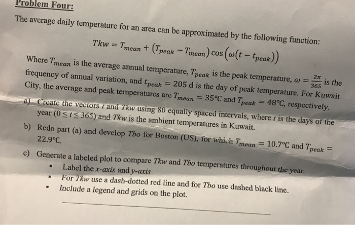 Solved Problem Four: The average daily temperature for an | Chegg.com