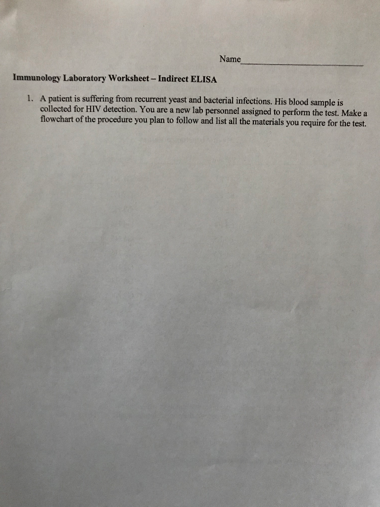Solved Name Immunology Laboratory Worksheet- Indirect ELISA | Chegg.com