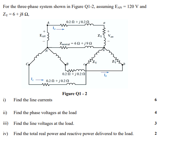 Solved For the three-phase system shown in Figure Q1-2, | Chegg.com