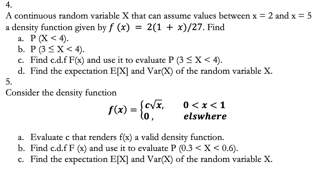 Solved A continuous random variable X that can assume values | Chegg.com