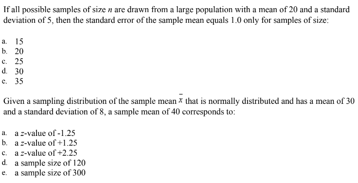 Solved If all possible samples of size n are drawn from a | Chegg.com