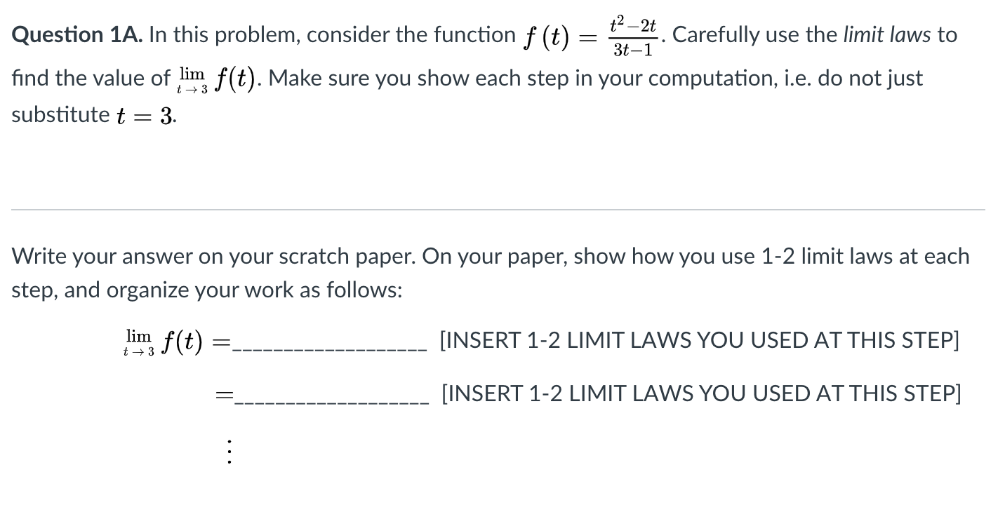 Solved - t2 –2t Question 1A. In this problem, consider the | Chegg.com